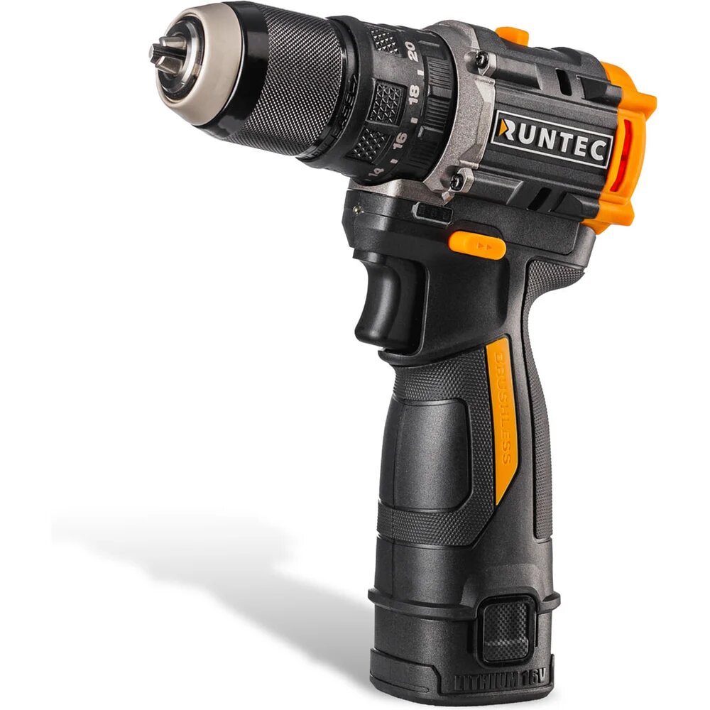 Дрель-шуруповерт ударная аккумуляторная RUNTEC PRO 13 мм 16 В 2 А·ч 50 Н·м, быстрозажимной патрон, подсветка