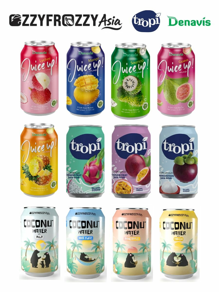 Соковые напитки и кокосовая вода из Вьетнама Tropi, Denavis Ассорти гранд 12 шт.