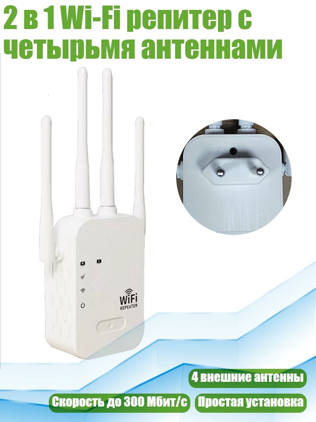 2 в 1 Wi-Fi репитер с четырьмя антеннами, Европейский