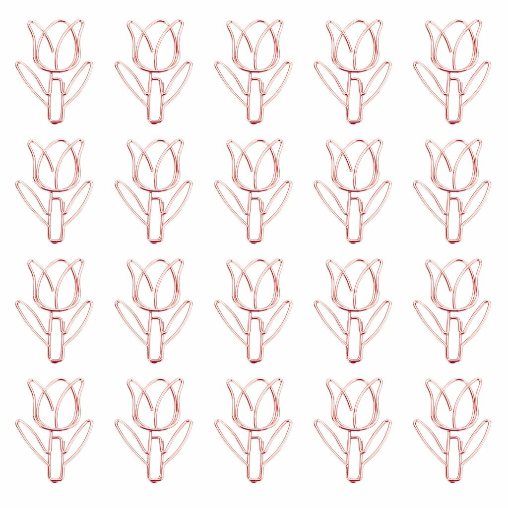 1 набор из 20 штук, цветные скрепки в форме тюльпана, цветные скрепки для бумаги-розовое золото