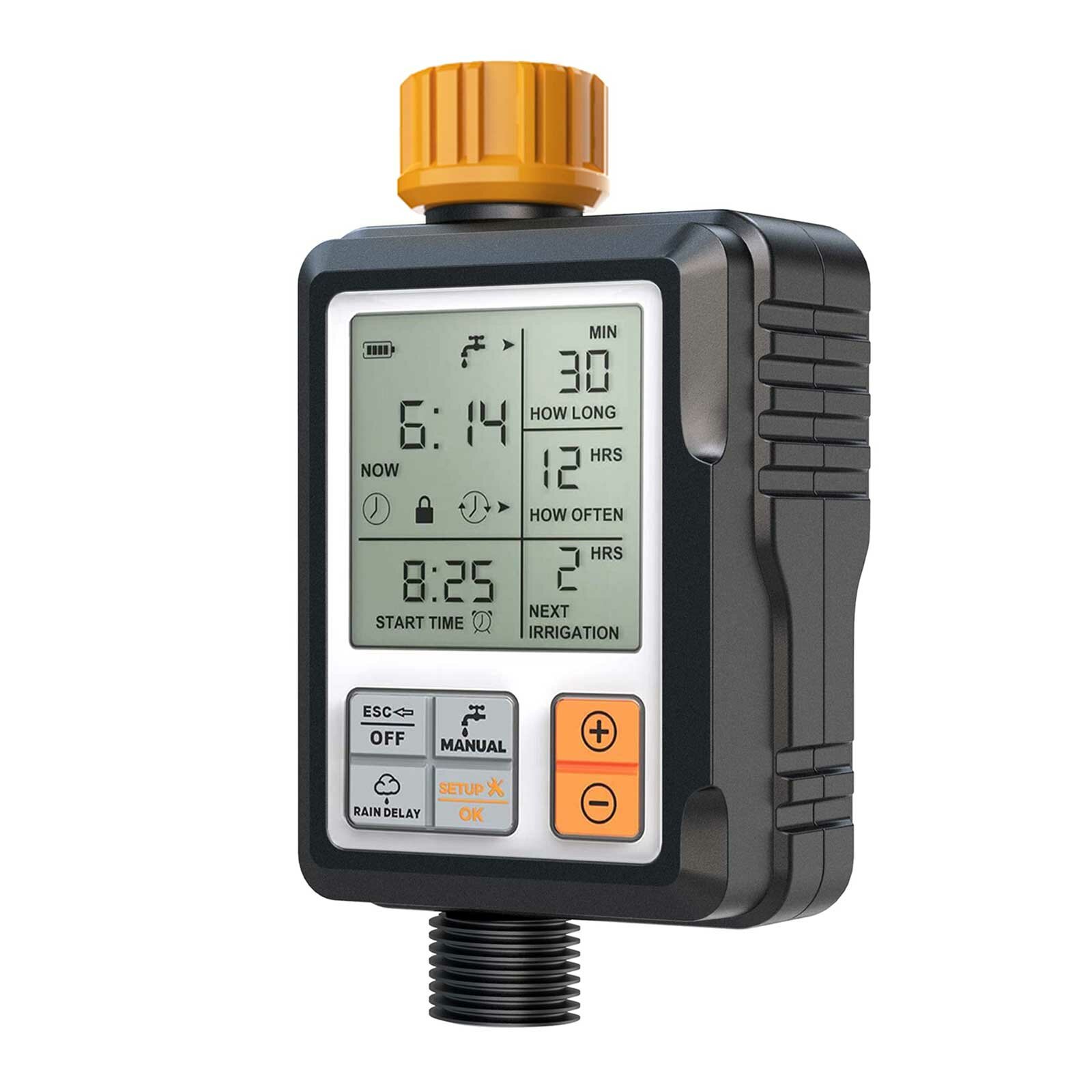 Таймер для спринклера, Автоматический поливной таймер для сада, Таймер для шланга с задержкой дождя / детским замком / водонепроницаемостью IP65, Большой ЖК-экран Система полива сада, Размер продукта: 4.92 x 2.56 x 8.07 дюйма, Соединение кран шланга: