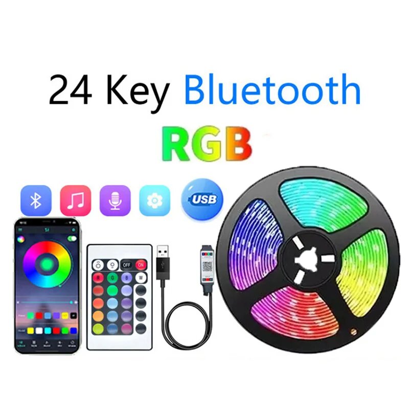 Светодиодная Лента USB 5В RGB 1-30м С Пультом ДУ Bluetooth 2.4 Для Декоративного Освещения Комнаты И ТВ, SMD 5050