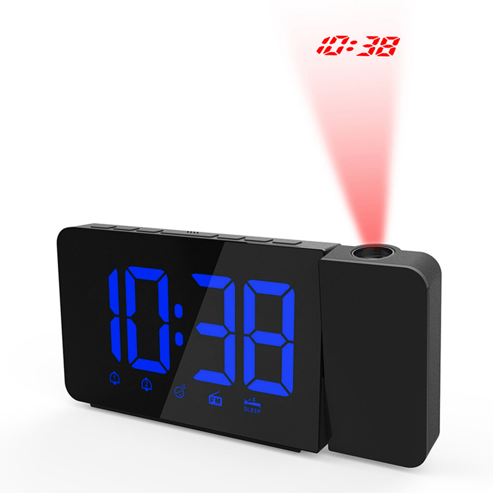 USB Operated LED Projection Alarm Clock Dimmable FM Radio Desktop Clock с поворотным проектором Двойные будильники Функция спальца — Синий, Материал: ABS, Цвет дисплея LED: Красный/Белый/Синий (Выбор), Цвет проекции: Красный, Цвет корпуса: Черный, Угол