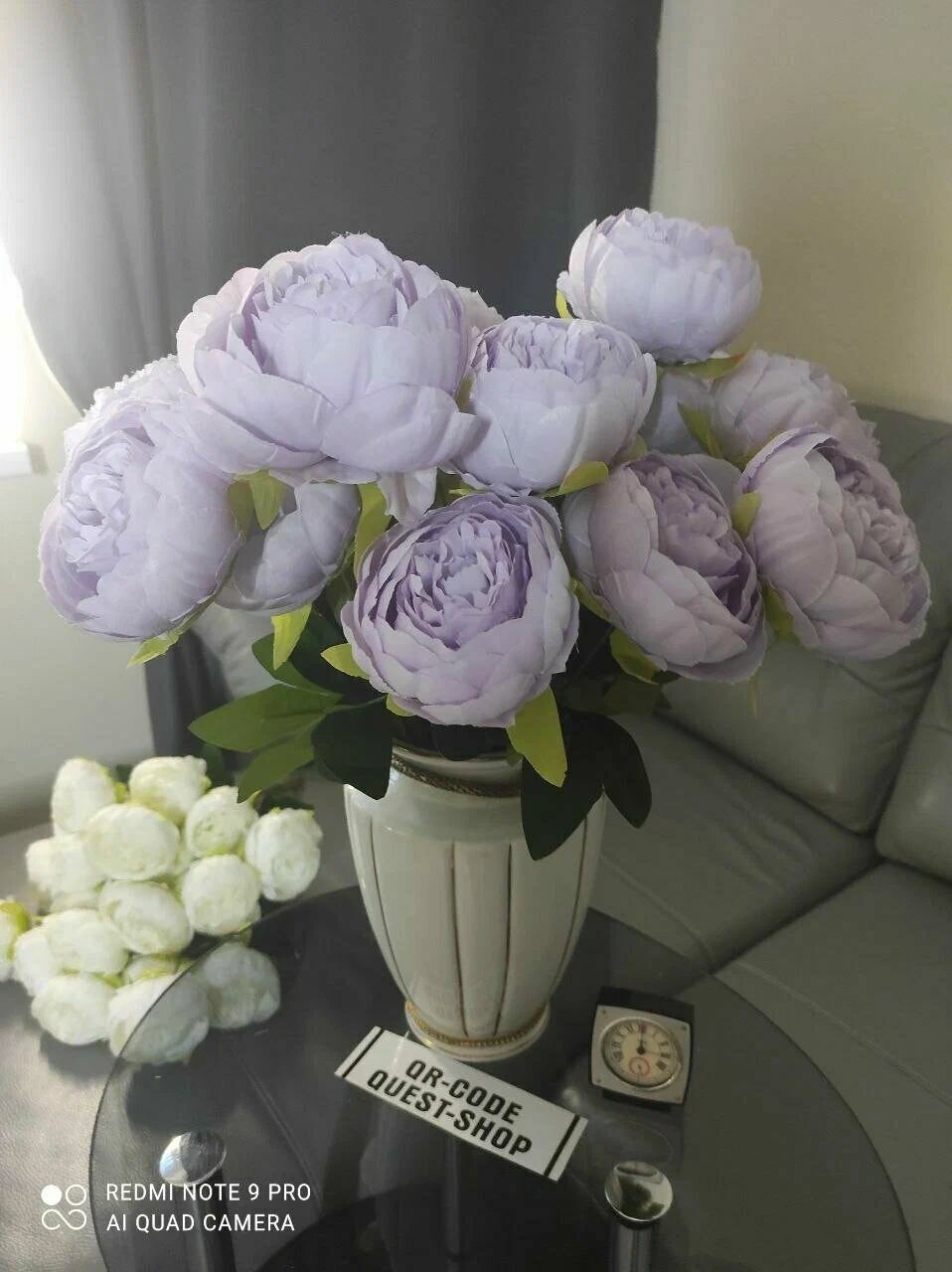 Искусственные цветы Пионы 1 букет нежно-сиреневый высота 45 см, 7 бутонов