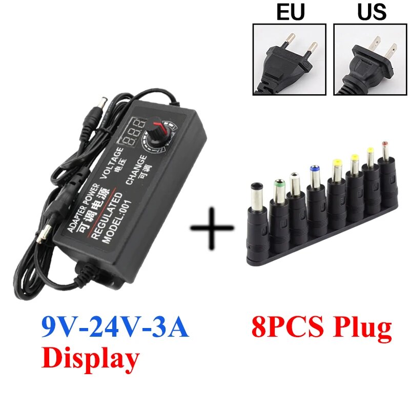 Регулируемый трансформатор AEVYVKV 9-24В 1А/3А/5А черный EU Plug, 3A Display With 8PCS