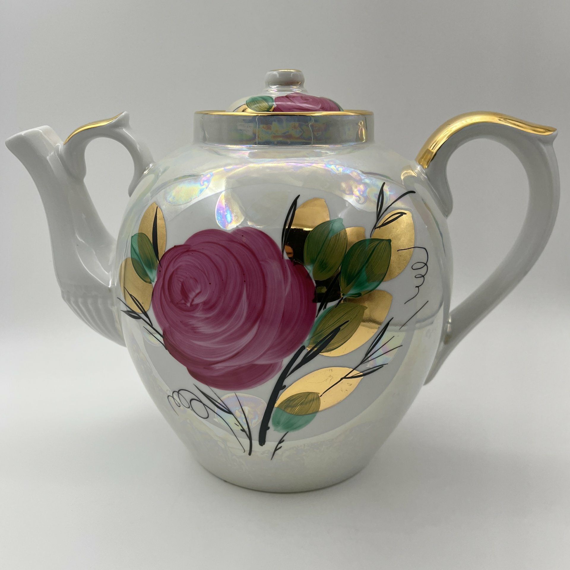Чайник доливной "Роза", фарфор, люстр, роспись, золочение