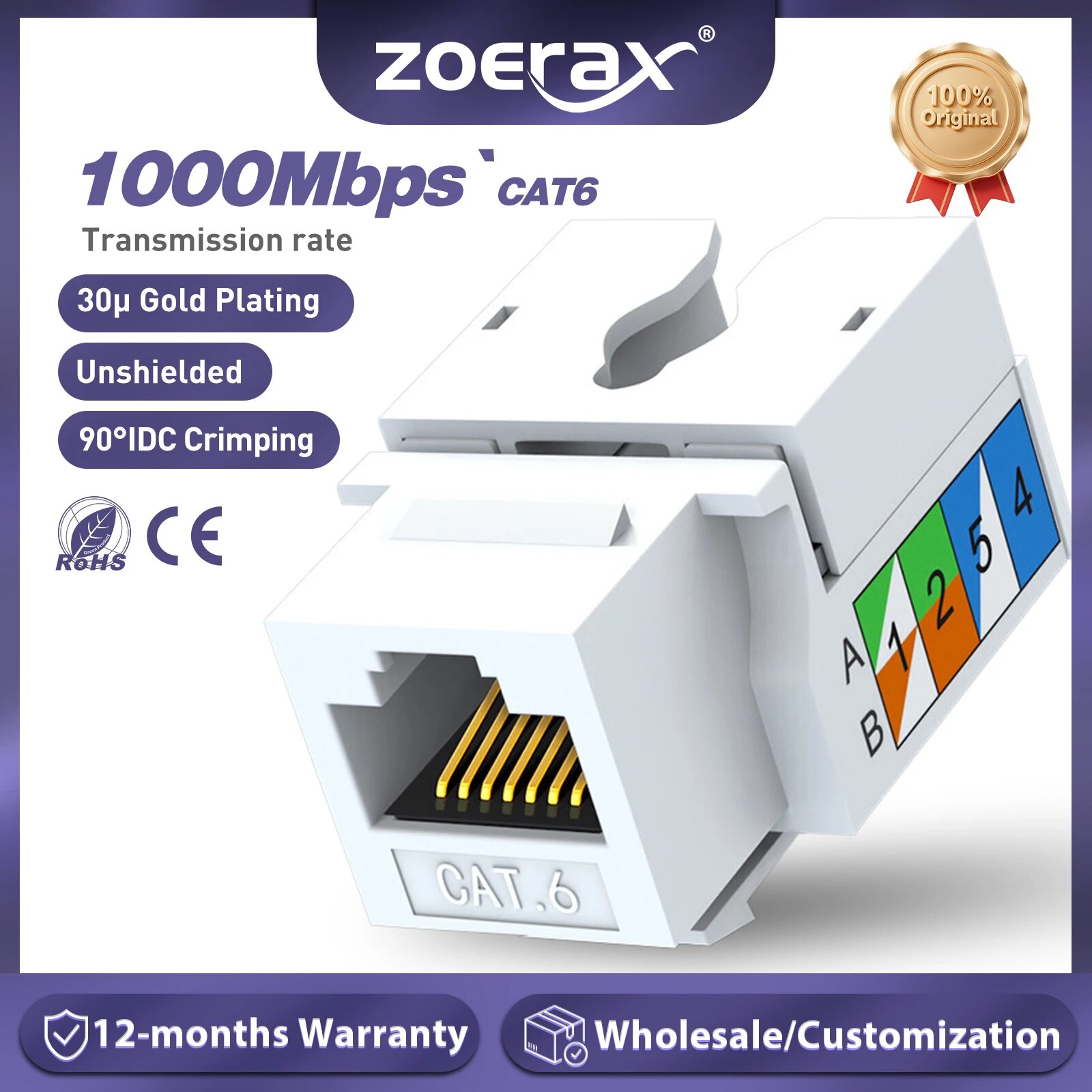 ZoeRax разъемы keystone jack Cat6, 10 шт.