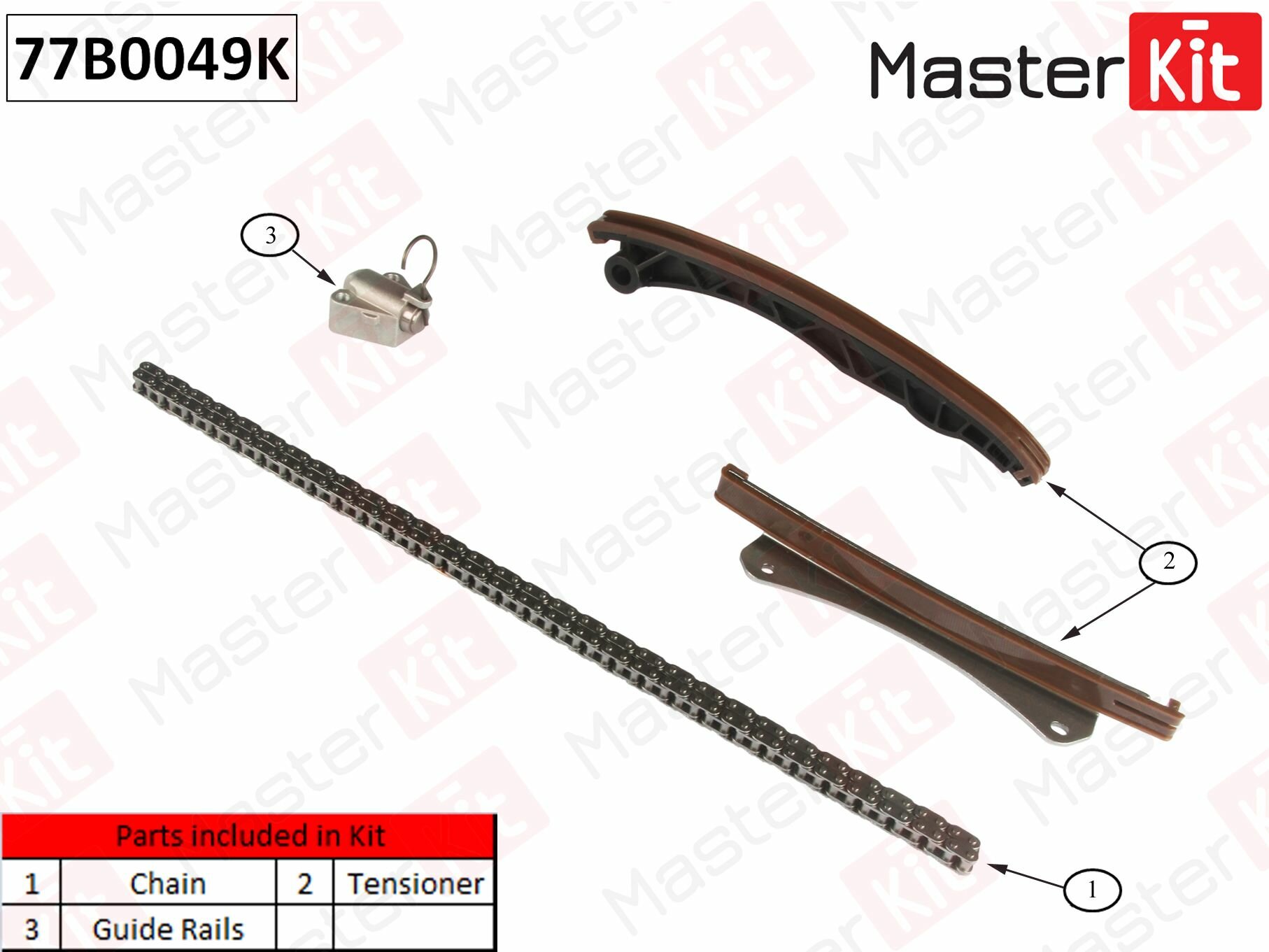 Комплект цепи ГРМ Opel Astra H/CORSA C D/ Z13DTHY13DT 04- без звездочек MasterKit 77B0049K