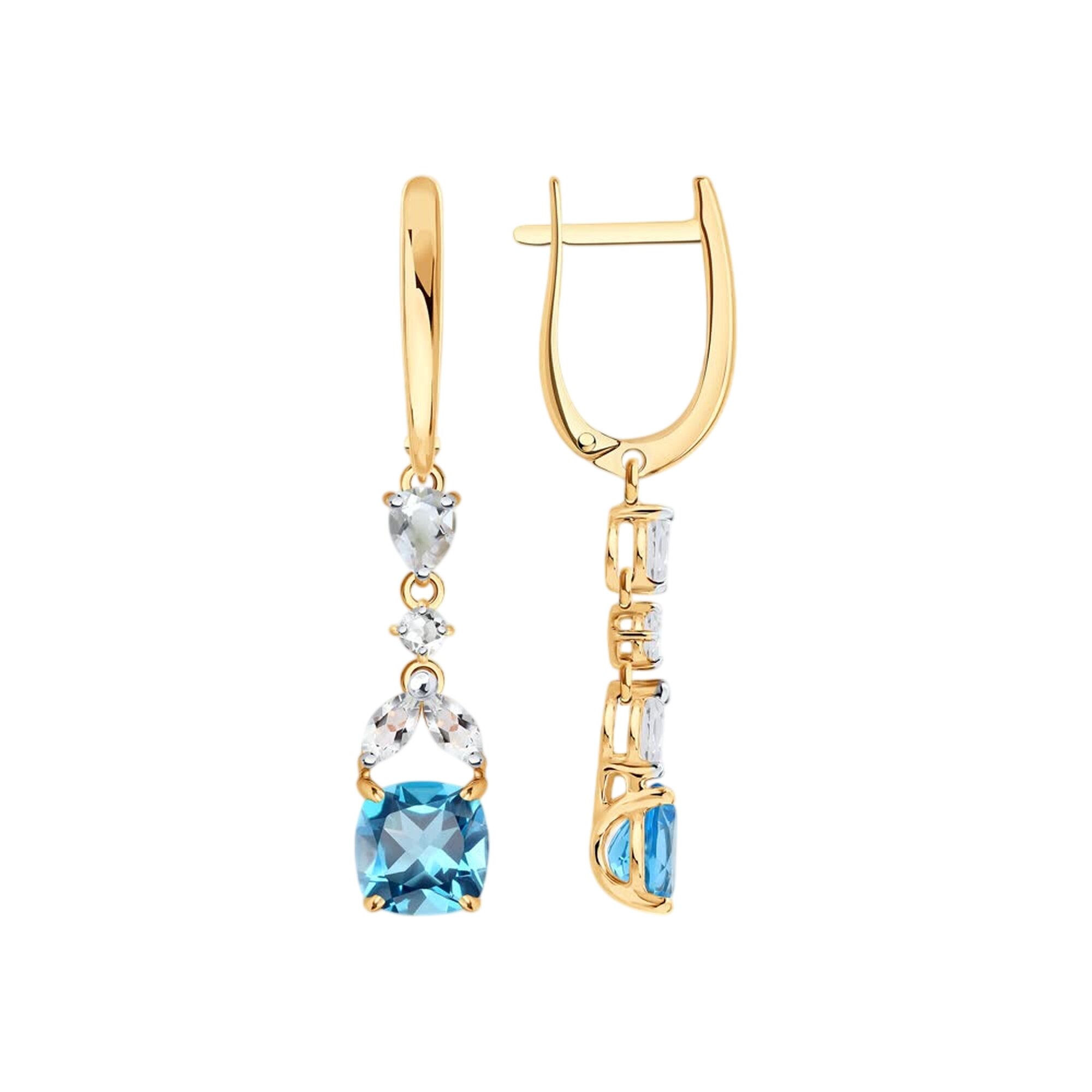 Серьги, красное золото, 585 проба, топаз, горный хрусталь