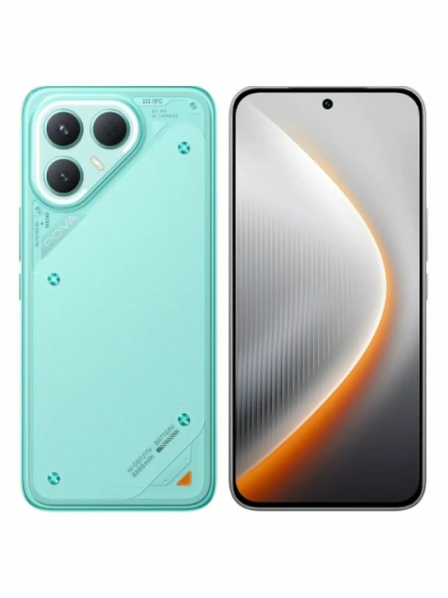 6,78" Смартфон TECNO Pova 7 Pro 5G 12/256 ГБ (LJ8 256+12 NEON CYAN) зеленый