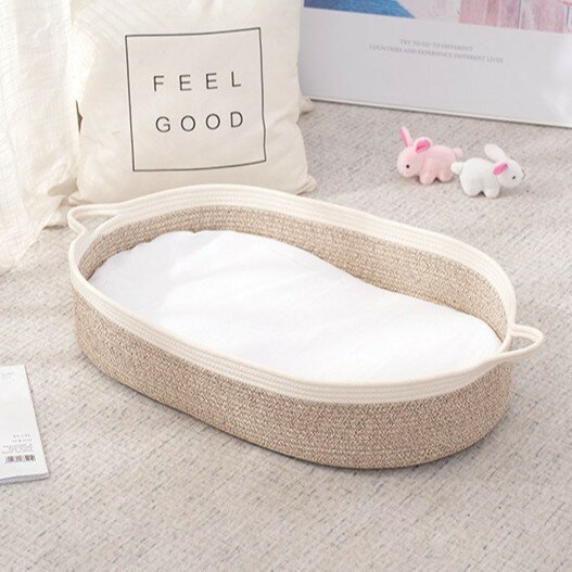 Корзина для младенцев из хлопкового каната, складная корзина для прогулок, спальная корзина, кровать для сна, корзина из хлопкового каната, ручная корзина, колыбель для новорожденных