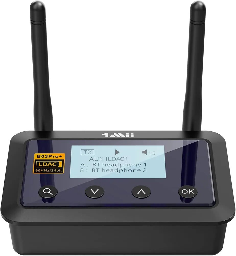 1Mii B03Pro+ Bluetooth 5.3 передатчик приемник сертифицированный LDAC, Bluetooth удлинитель дальнего действия беспроводной аудиоадаптер с экраном, оптический RCA AUX 3,5 мм выход/вход