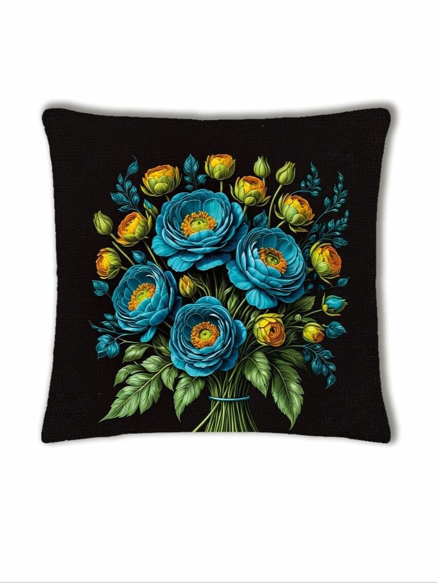 Чехол для подушки Букет чайных роз на черном фоне 40х40 велюр