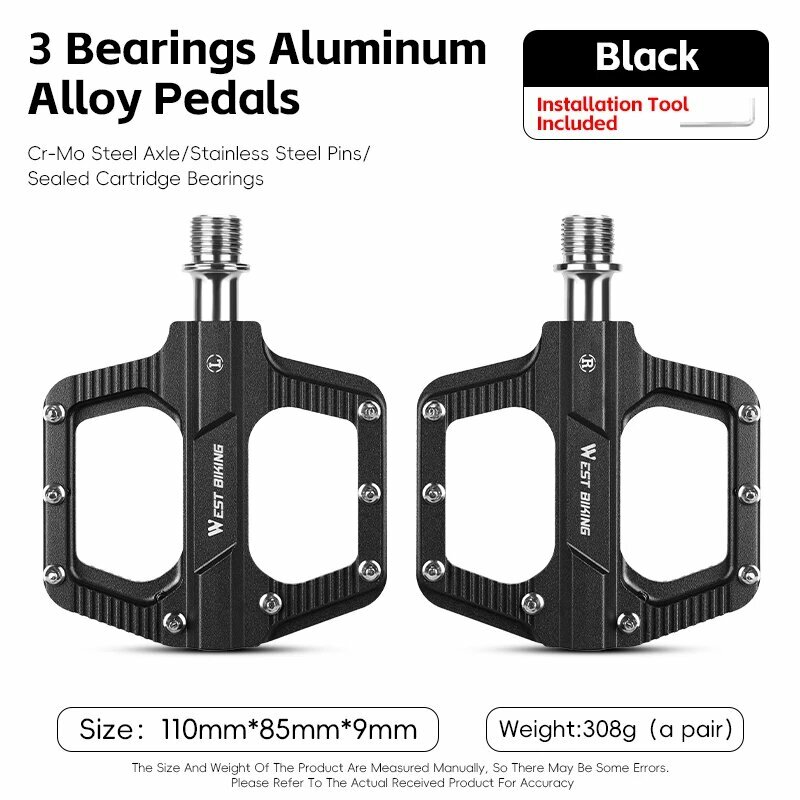 WEST BIKING Педали для велосипеда из алюминиевого сплава Черный, Black