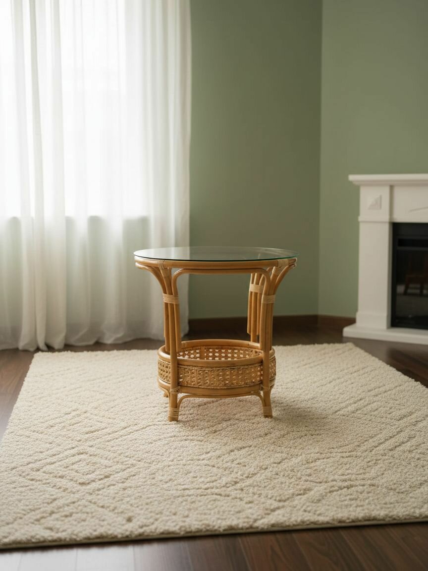 Стол из ротанга со стеклянной столешницей