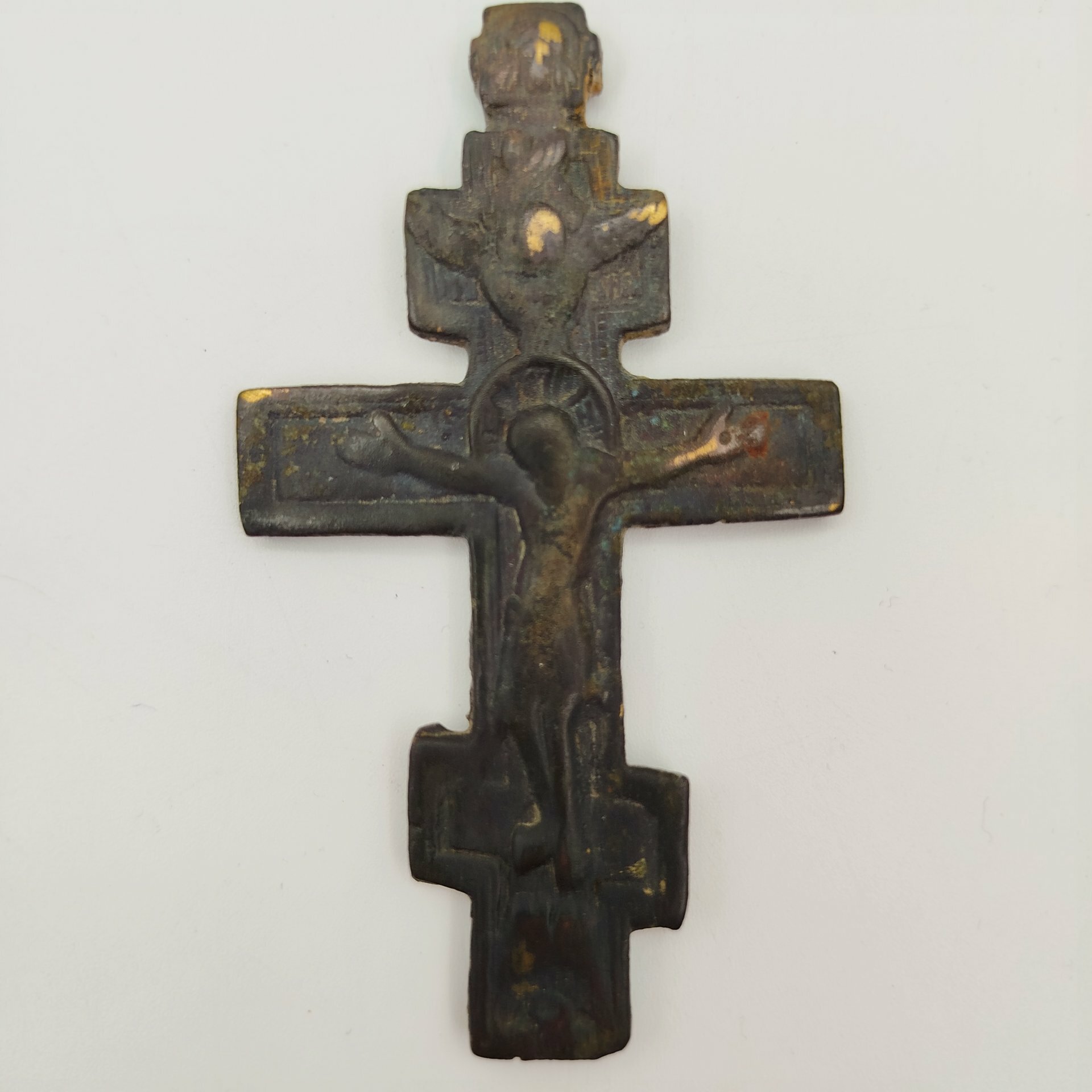 Крест наперсный "Распятие Христово" (с оглавием), бронза, Российская империя