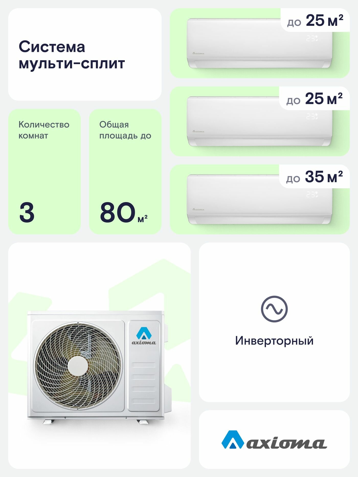 Мульти сплит-система для 3-х комнат Axioma ASB27M3Z1R/ASX09MH1Z1R*2/ASX12MH1Z1R*1 (25 кв. м. + 25 кв. м.+ 35 кв. м.)