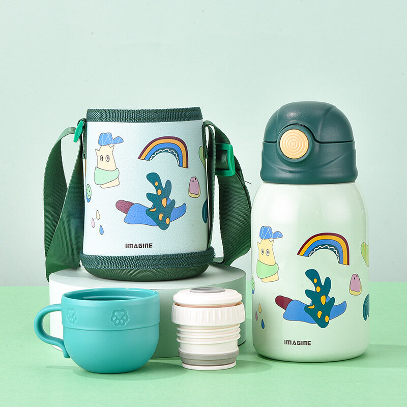 Маленький милый кролик, детская термокружка с трубочкой для девочек и мальчиков, бутылка для воды для учеников начальной школы, для малышей, детского сада, школы, кружка с дисплеем температуры