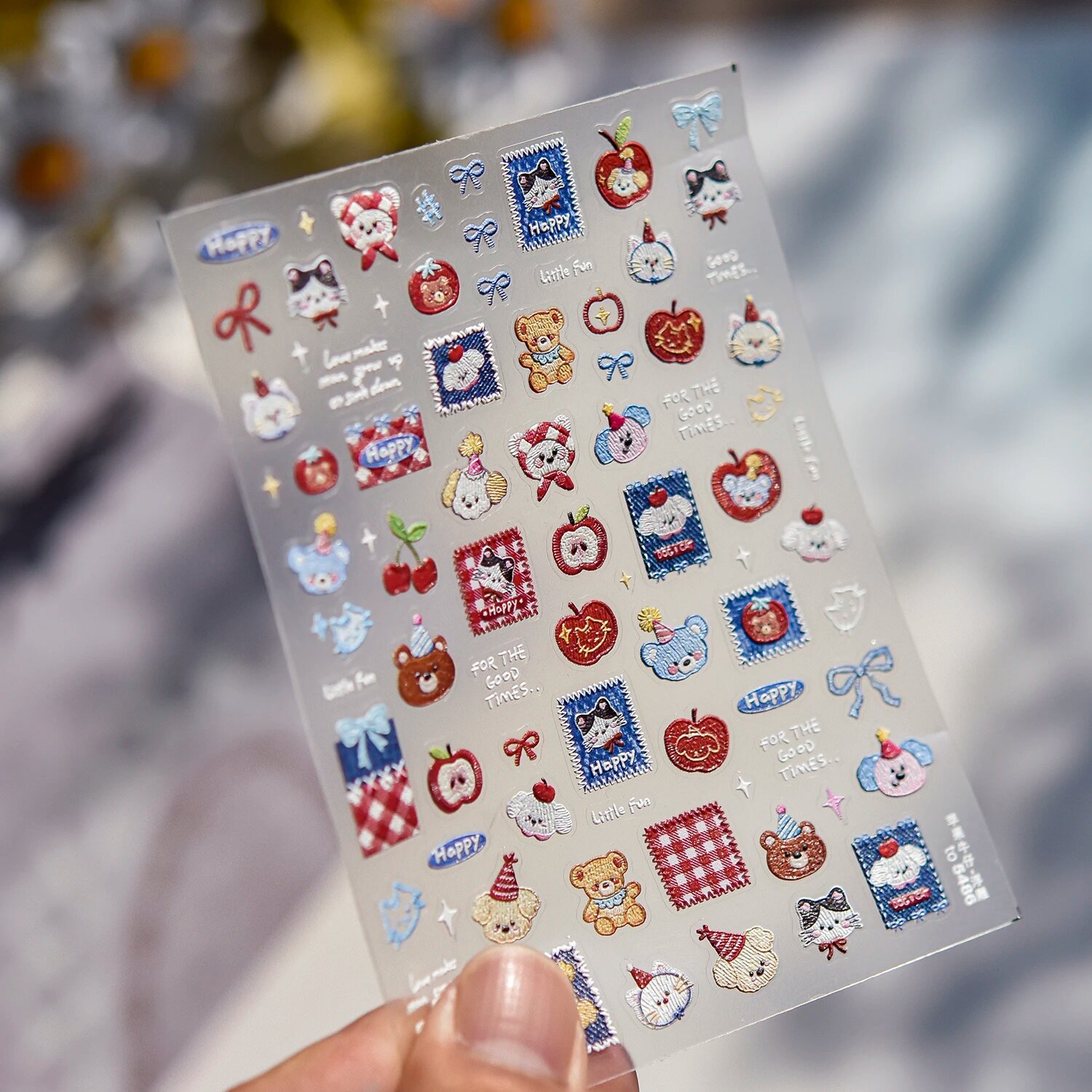 1 шт, 5D высококачественные тисненные наклейки для ногтей с милым медведем, сотовые очаровательные аксессуары для дизайна ногтей, игривые наклейки в мультяшном стиле