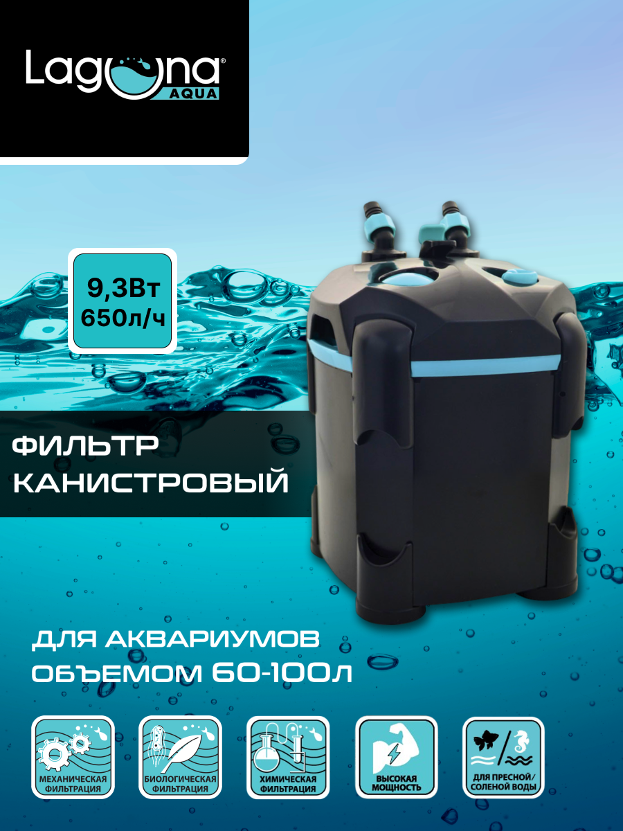 Фильтр для аквариума внешний, 9,3Вт, 650л/ч, 19*19*29см, Laguna AQUA