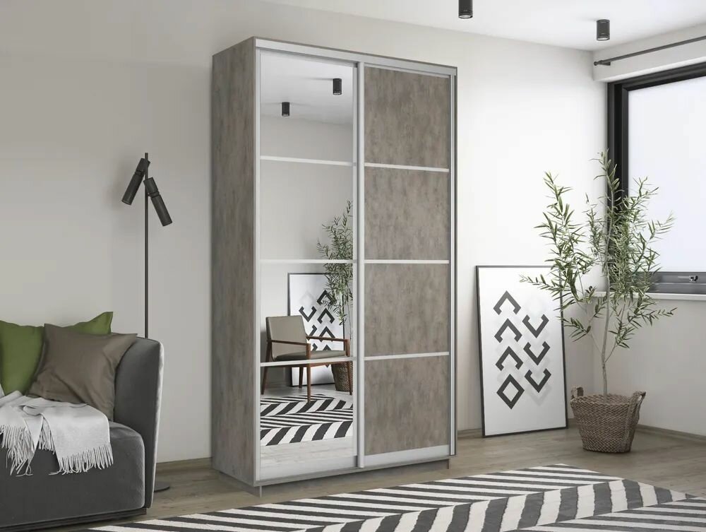 Шкаф-купе Флорида 2дв. (ЛДСП/Зеркало) профиль серебро, 120х60х220 см. Бетон