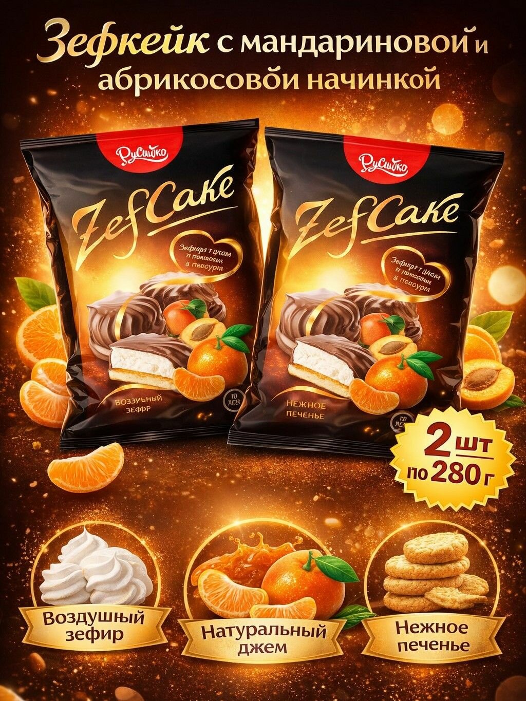 Зефир "Зефкейк" с мандариновой и абрикосовой начинкой