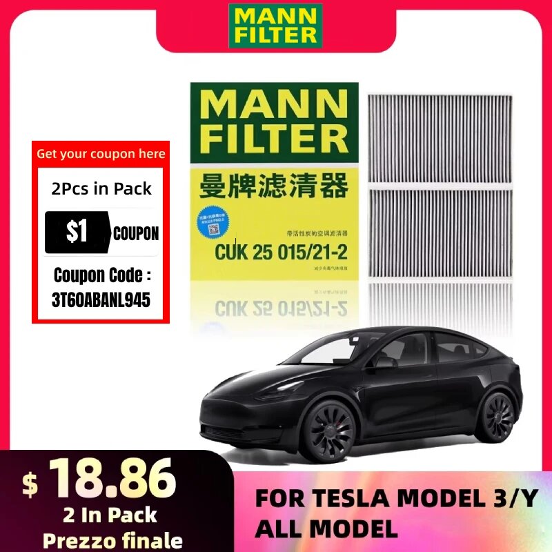 Для Tesla Model 3 Model Y EV MANN FILTER CUK25015/21-2 2 шт. встроенный салонный фильтр с активированным углем 1107681 -00-А 1107681 -00-Б