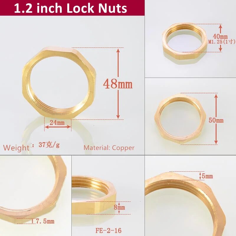 Медные стопорные гайки для труб 1/8 1/4 3/8 1/2 3/4 1 дюйм BSP 1pcs, 1.2inch Female