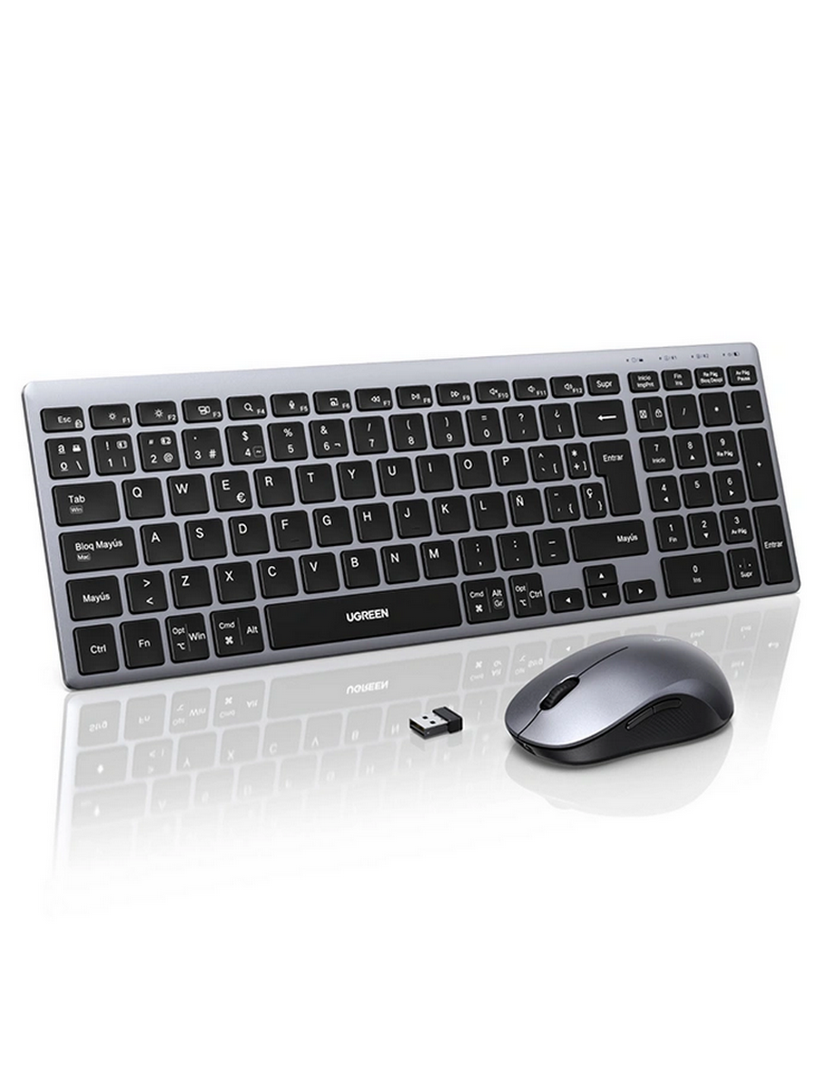 Беспроводная клавиатура и мышь UGREEN MK552 (85513RU) Multi-Mode BT&2.4G Wireless Серый Bluetooth/Радиоканал RU