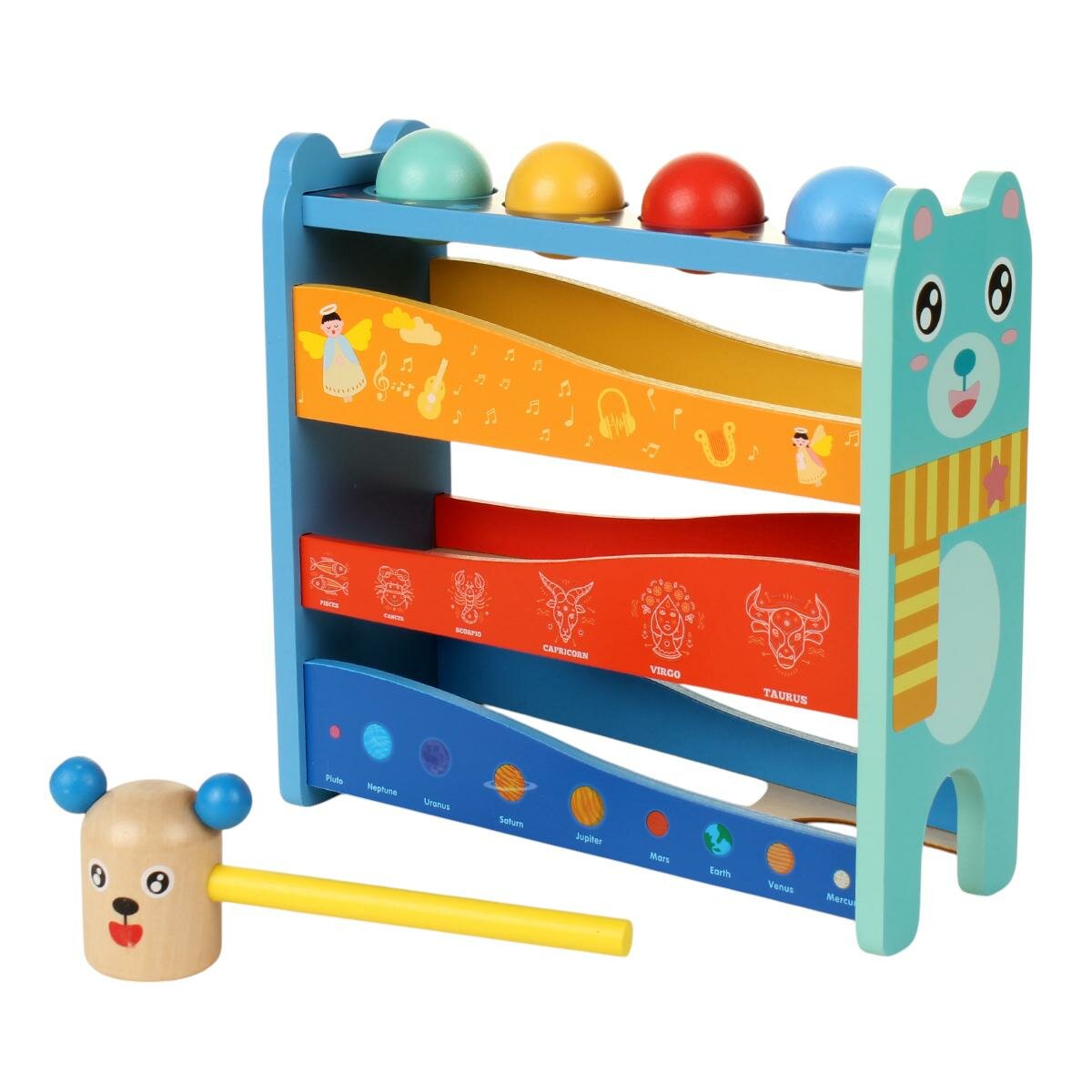 Деревянная стучалка-парковка "GAME HAMMER BENCH", 23*24*8,5см, для детей от 12 мес