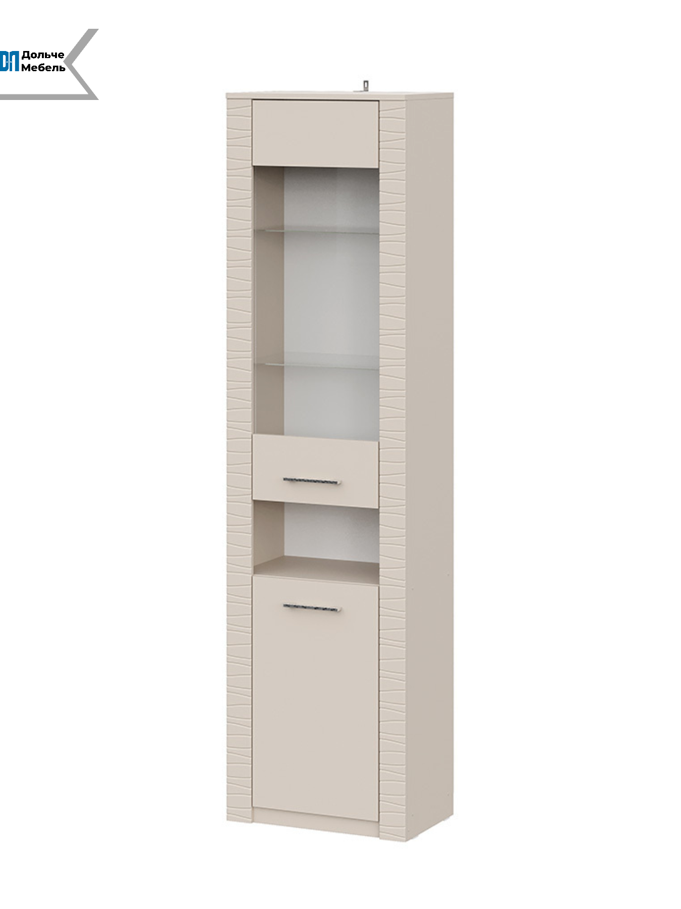 Шкаф-витрина пенал со стеклом Калипсо, для посуды, цвет меланж