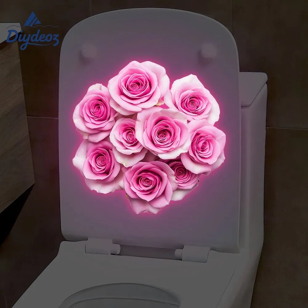 Нежные наклейки "Розовые розы и лилии" для унитаза - Самоклеящийся декор для ванной комнаты и туалета