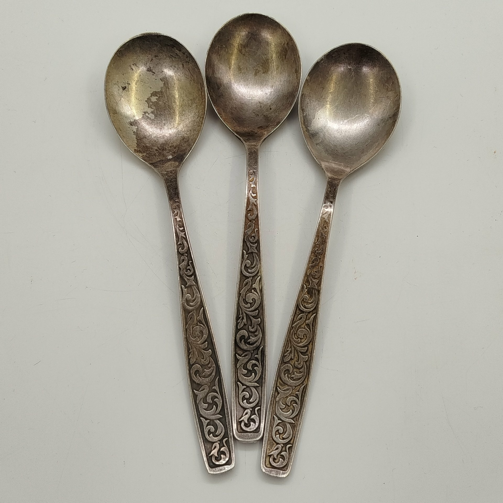 Набор из 3-х салатных ложек с растительным декором, мНЦ (медь-никель-цинк)