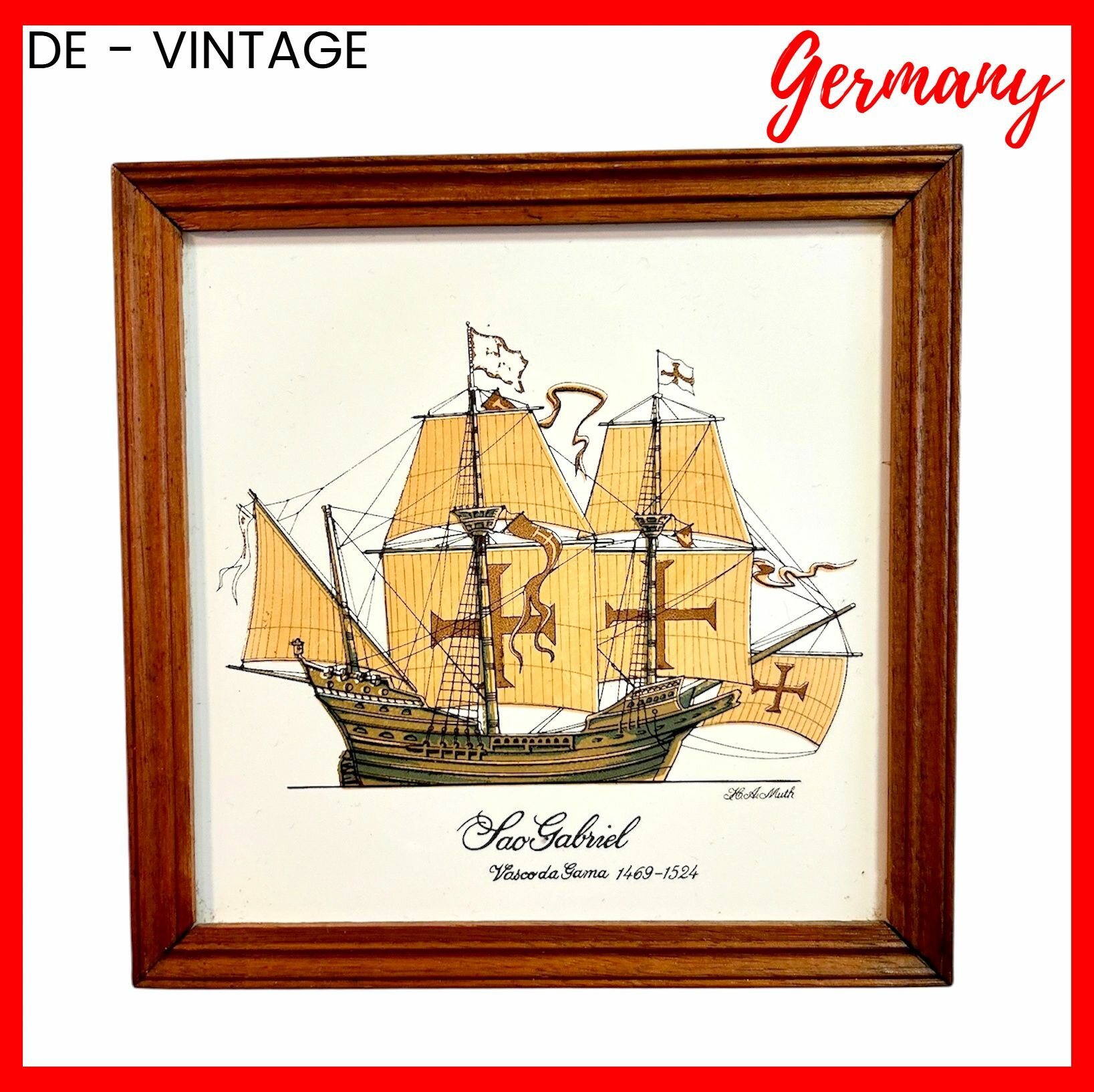 Изразец Корабль Lao Gabriel, керамика, винтаж. Голландия