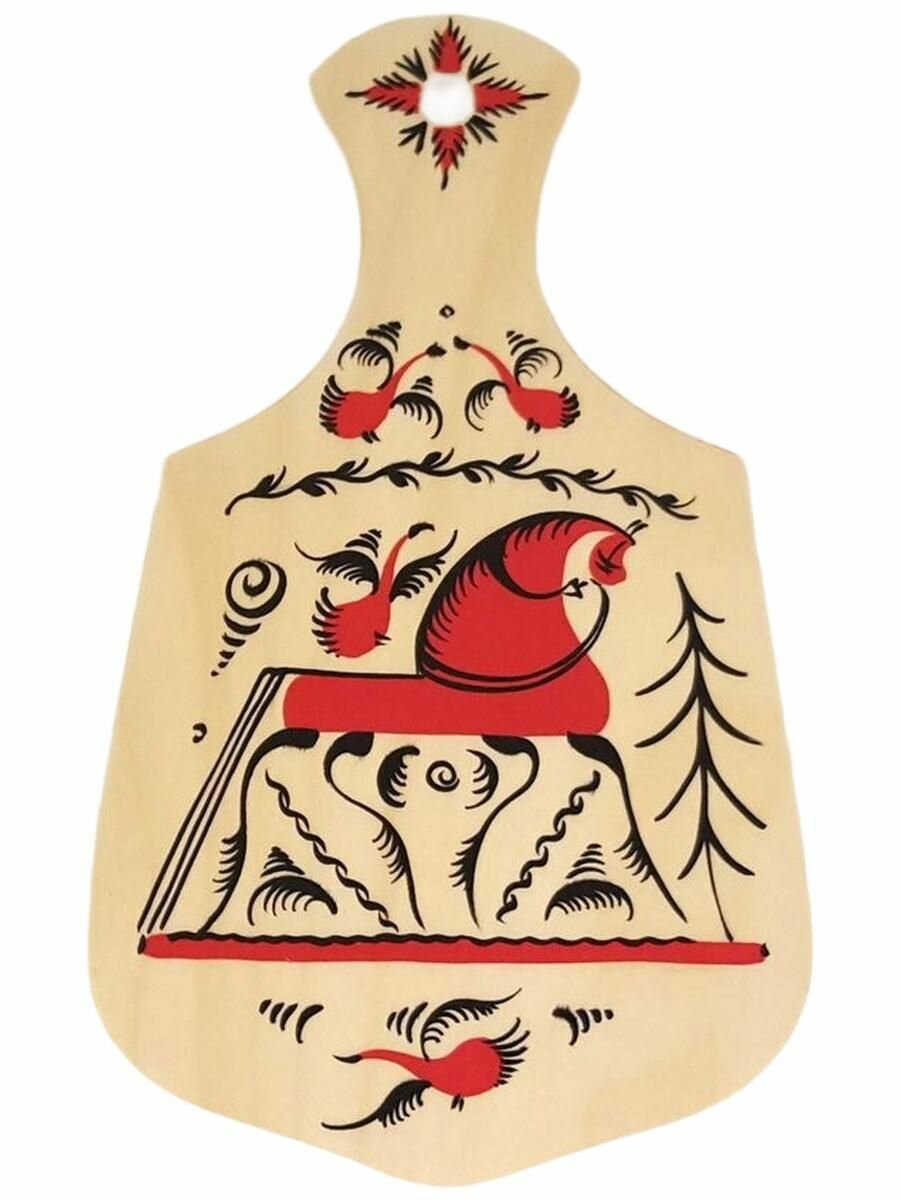 Панно декоративное, Доска разделочная 25х15 Кони (700), Северная роспись (Мезенская), ручная авторская работа