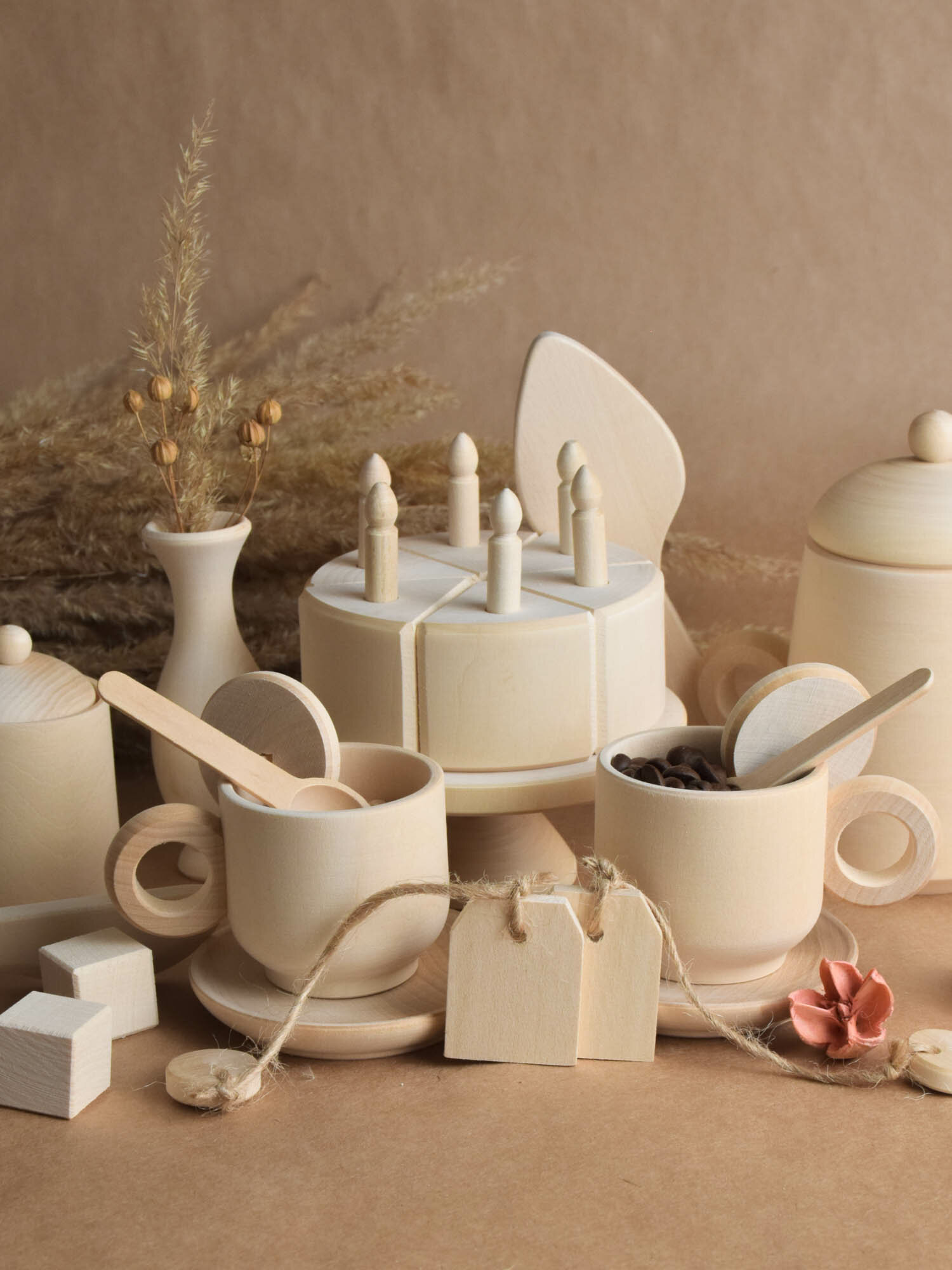 Детская Деревянная Посудка Игрушечная для Игры с Куклами