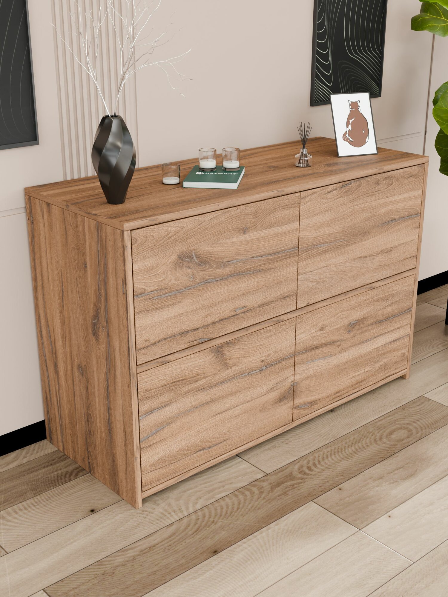 Изумлит Комод для белья и одежды Каллисто 100х66.8х40 см, дуб крафт табачный