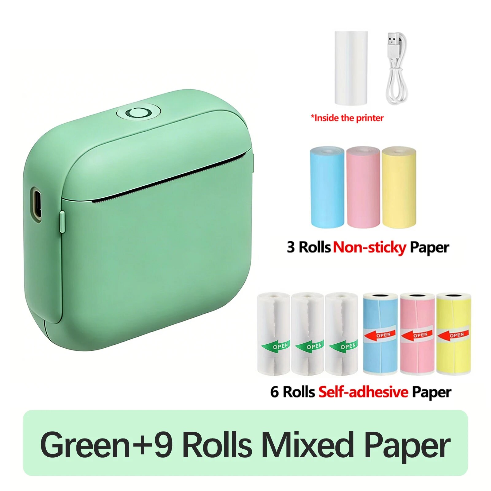 Мини термопринтер Marklife Green + 9 рулонов бумаги