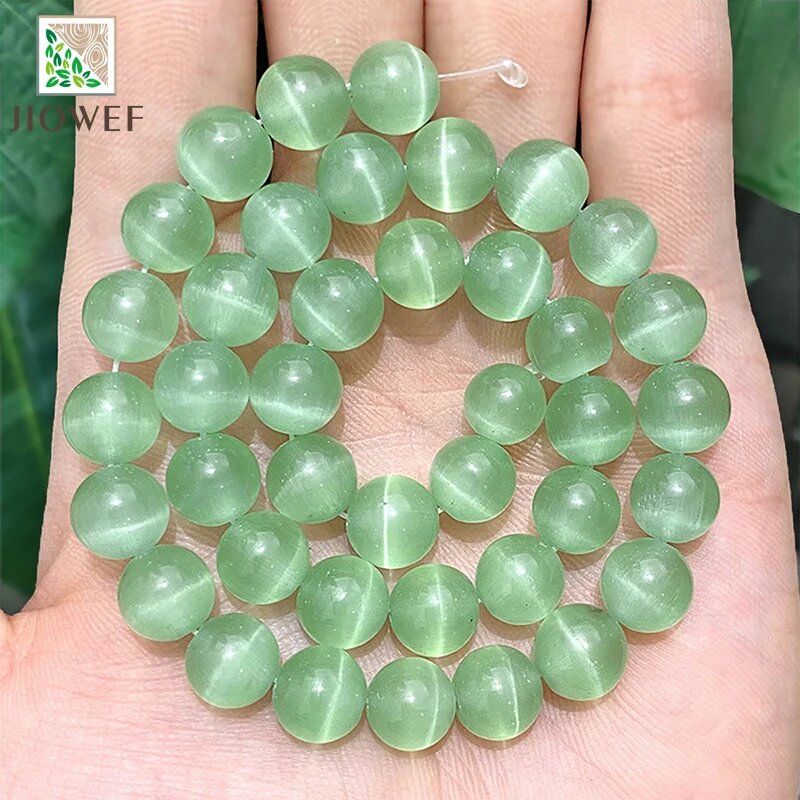 Светло-зеленые бусины из опала "Кошачий глаз", 6/8/10 мм, 62/46/36 шт. 6mm-about 62pcs