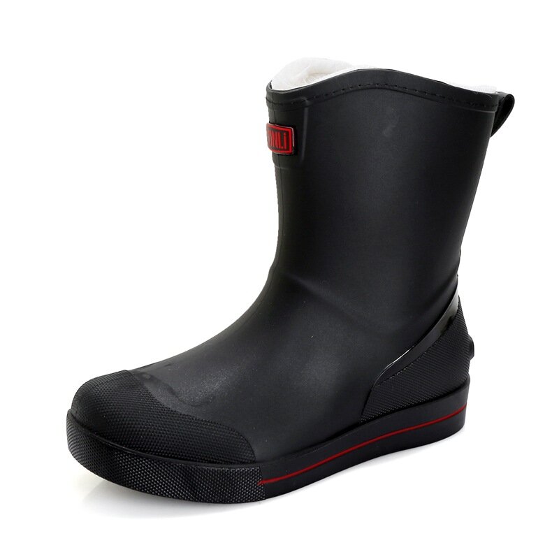 Мужские модные резиновые сапоги, нескользящие водонепроницаемые сапоги до середины икры для рыбалки и отдыха на природе, теплые короткие резиновые туфли. Размер обуви. EU:44