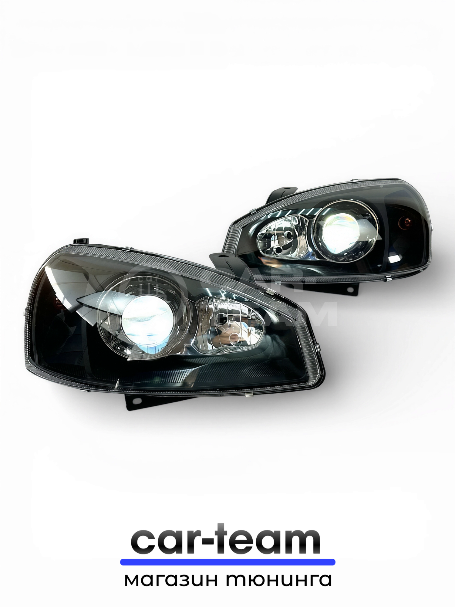 Фары на Лада Калина 1 передние с Bi LED модулями 2.5 дюйма, черная маска (под ключ), комплект 2шт. (лев, прав.)