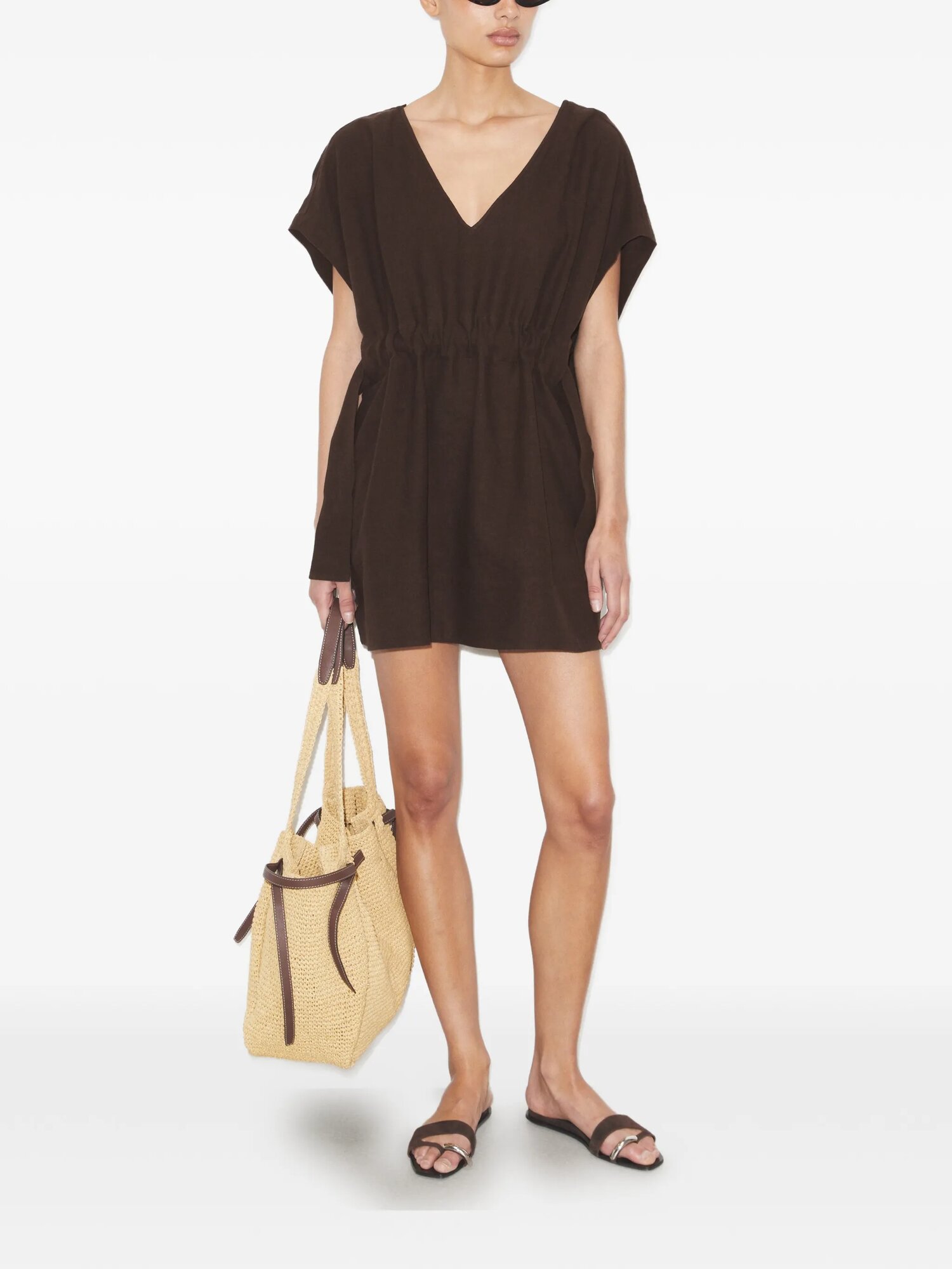 Платье Tory Burch Cinched linen dress, размер S, коричневый — фото 1