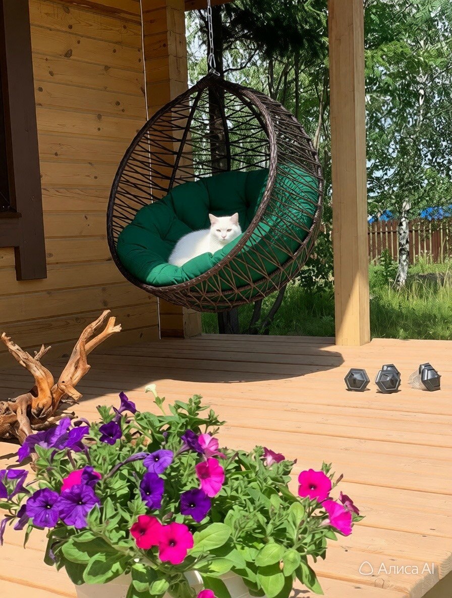 Подвесное кресло , 110*95*70 см, бабочка, без стойки, венге, с зеленой подушкой