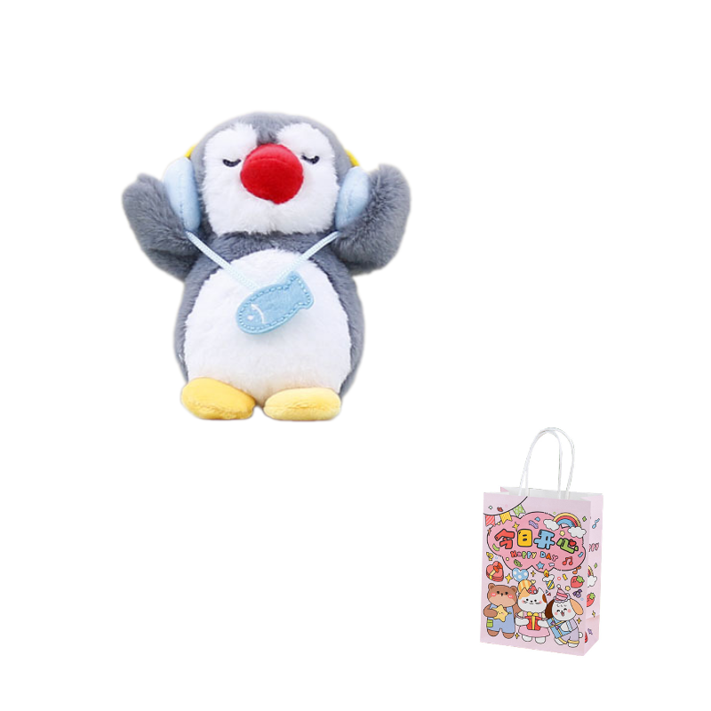 Брелок-плюшевая игрушка унисекс YIDIANCHAOWAN Headphones Penguin-Blue, высота 10 см