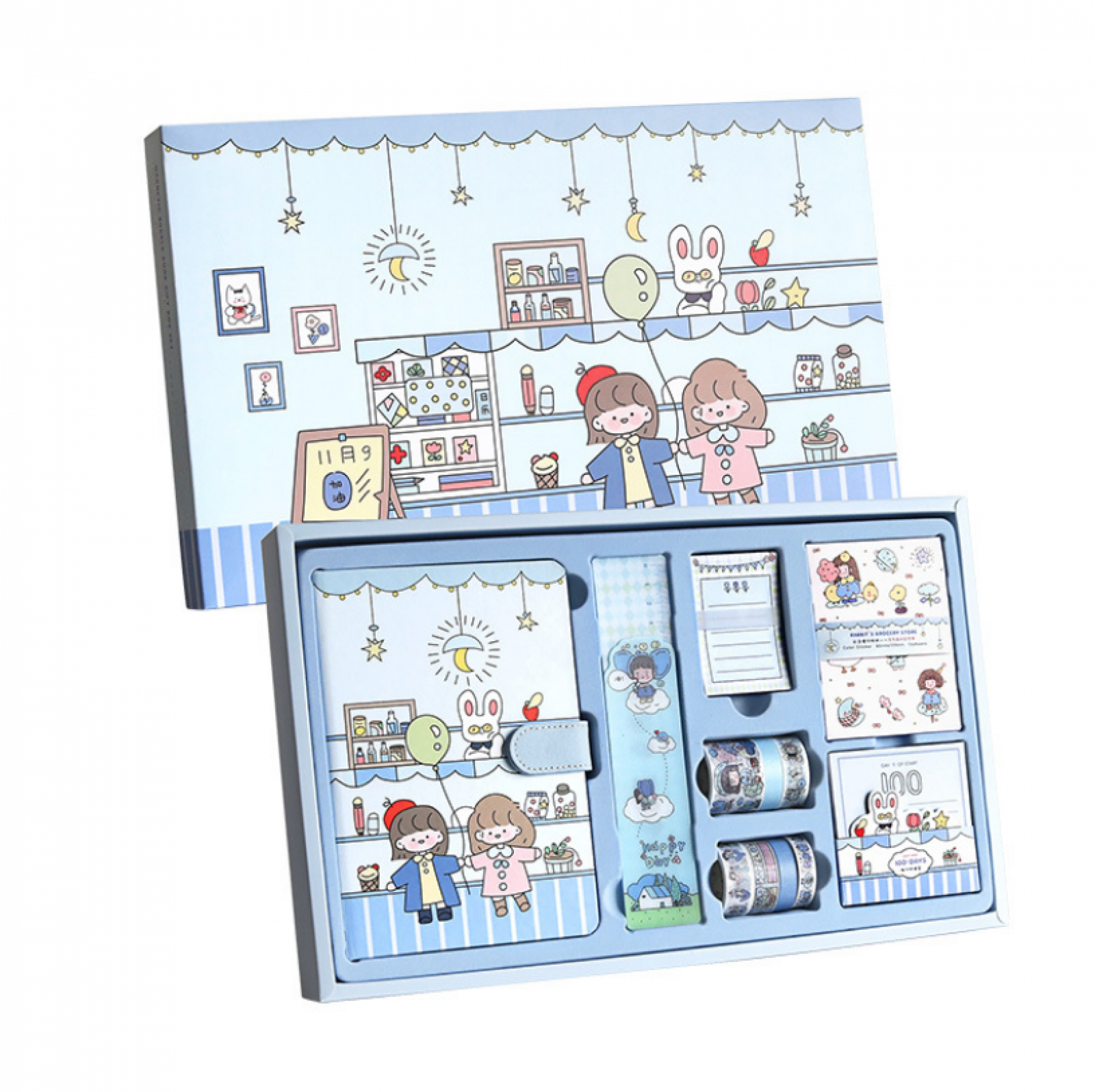 Подарочный набор MyPads Y232837 с блокнотом, линейкой, цветным скотчем и наклейками голубой