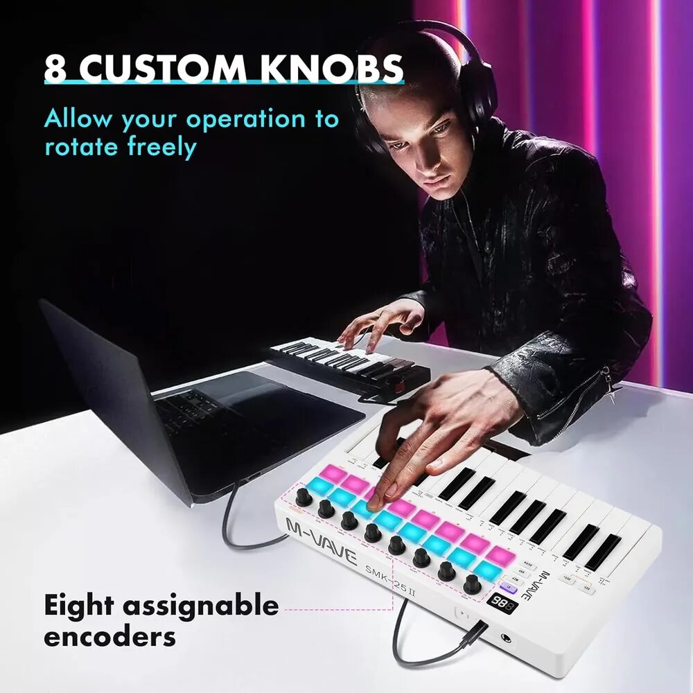 M-VAVE SMK-25 II MIDI-клавиатура с разъемом для наушников и USB Type C — фото 1