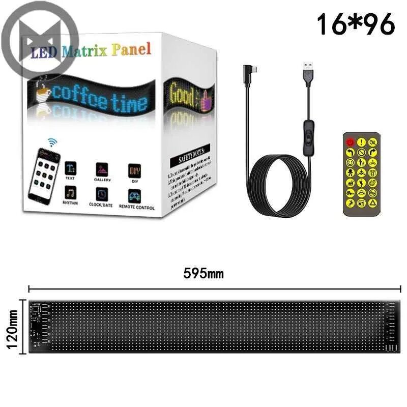 Светодиодный гибкий экран LED Matrix Panel 59.5x12 см Наклейка на автомобиль Темно-бордовый