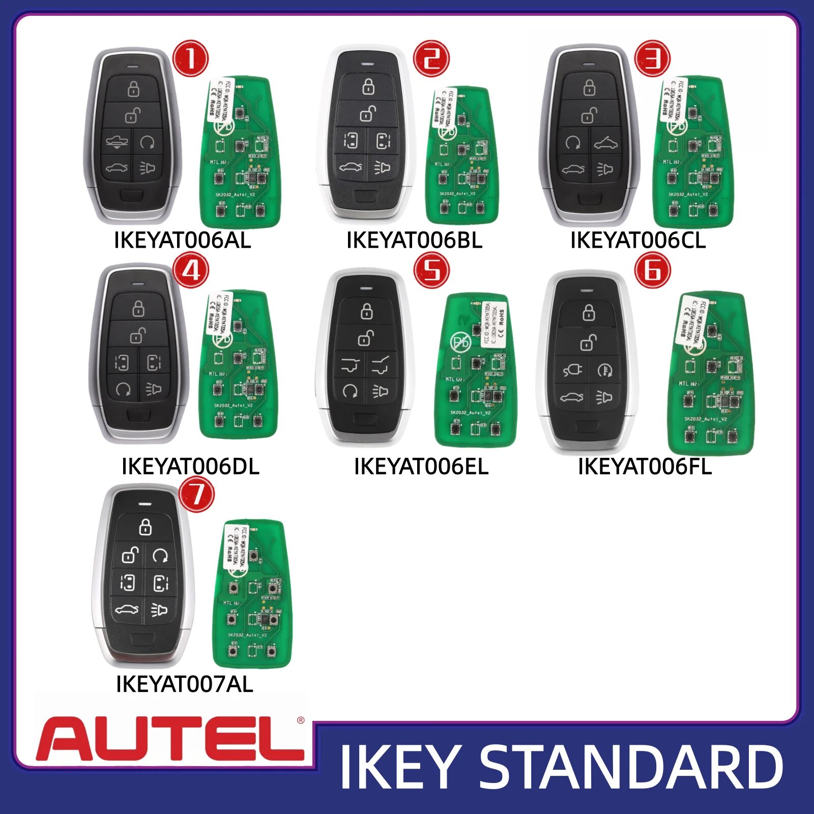 Autel IKEYAT004CL Дистанционный ключ 4 кнопки, Цвет: 6