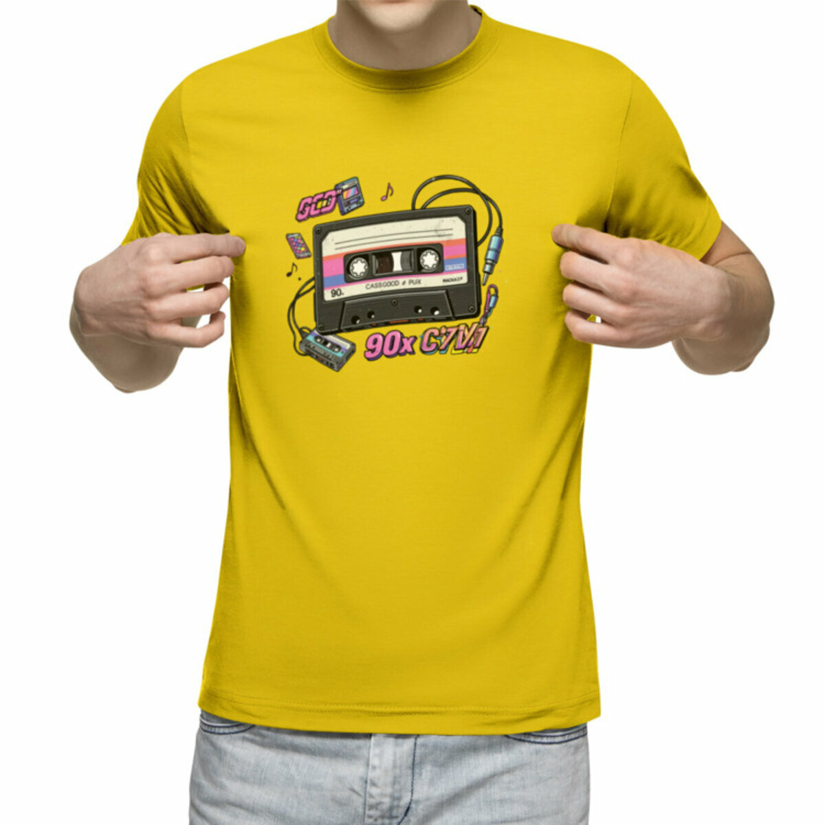 Мужская футболка «Аудиокасета. Олдскул 90е y2k» (желтый, 2XL)