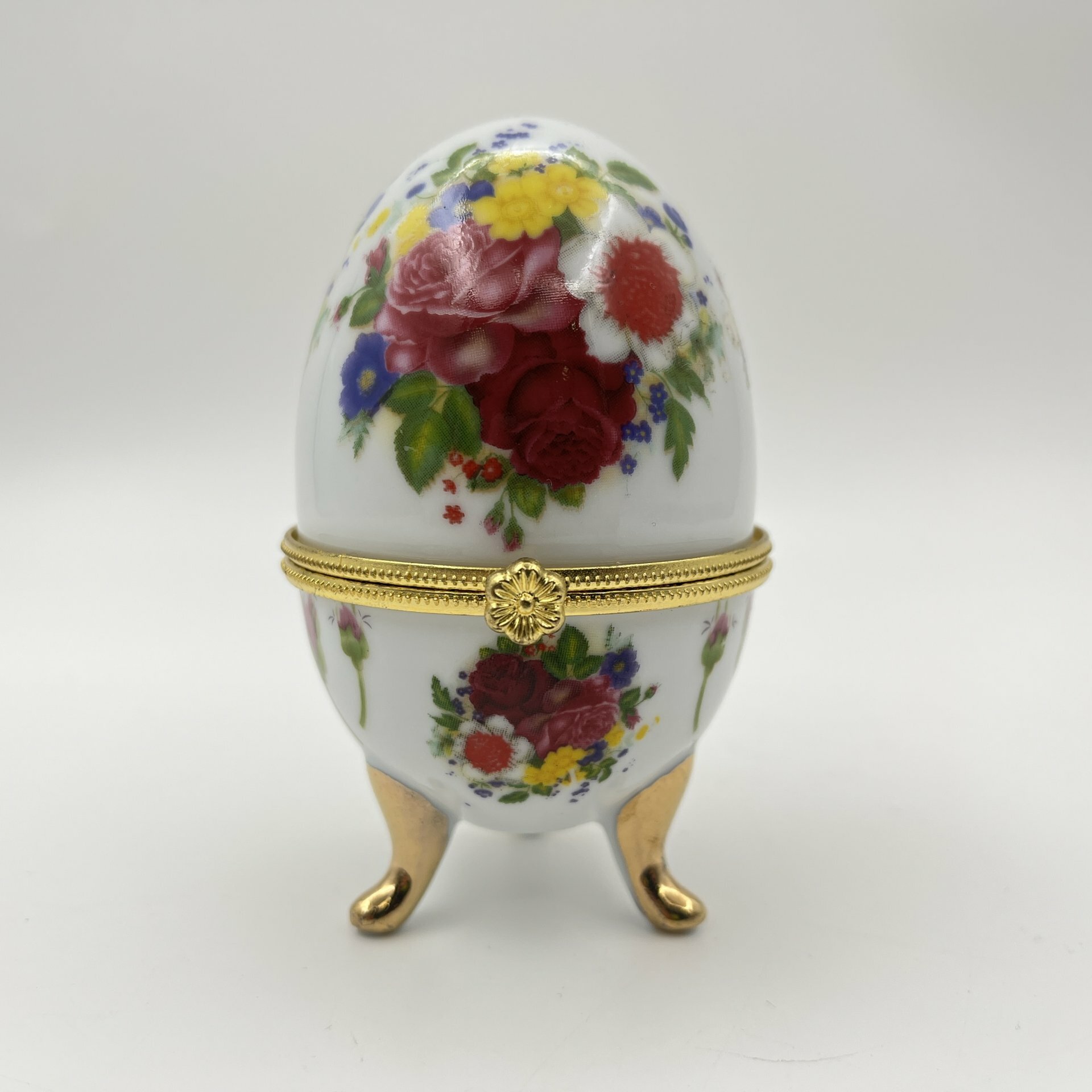 Шкатулка в форме яйца, украшенная изображением цветов, фарфор, деколь